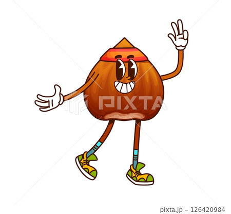 Cartoon groovy hazelnut nut and seed character...のイラスト素材 [126420984 ...