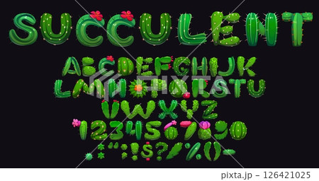 Cartoon cactus font of green succulent typeface...のイラスト素材 [126421025 ...