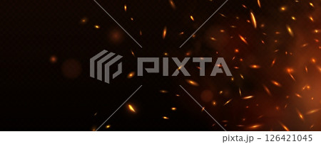 Fire flames ember sparkles. Campfire, fireplace...のイラスト素材 [126421045 ...