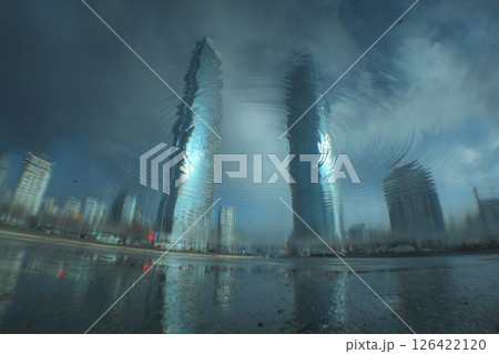 Distorted Cityscape with Tall Skyscrapers...のイラスト素材 [126422120] - PIXTA