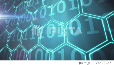 Binary code within hexagonal grid, digital data...のイラスト素材 [126424987 ...