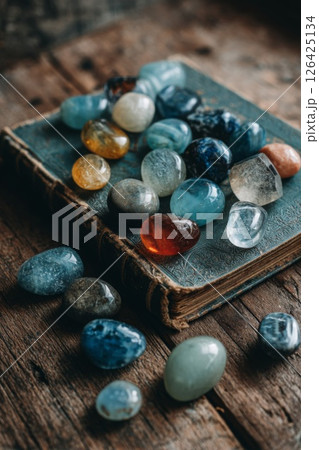 Colorful Polished Stones on Antique Bookのイラスト素材 [126425134] - PIXTA