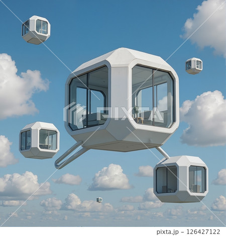Futuristic modular apartments floating in skyのイラスト素材 [126427122] - PIXTA