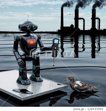 pollution control robot monitoring oil spill...のイラスト素材 [126435993] - PIXTA