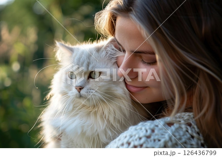 Young woman holding in hand her ginger cat...のイラスト素材 [126436799] - PIXTA