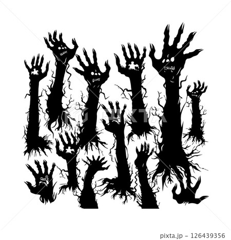 Creepy black monster arms with faces emerging...のイラスト素材 [126439356] - PIXTA