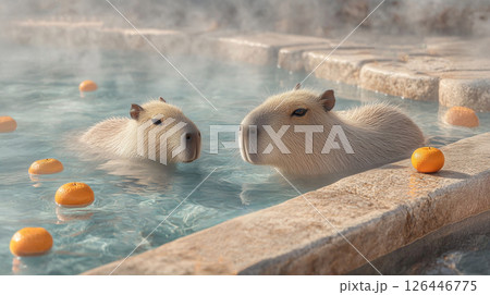 Capybara in hot springのイラスト素材 [126446775] - PIXTA