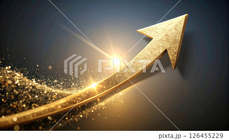 Golden arrow pointing upward with trail of...のイラスト素材 [126455229] - PIXTA