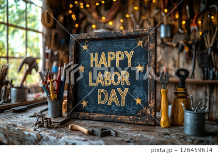 Chalkboard Sign Celebrating Labor Day Amid a...のイラスト素材 [126459614] - PIXTA