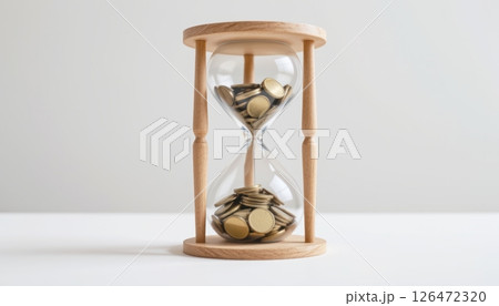 Hourglass filled with coins symbolizing time...のイラスト素材 [126472320] - PIXTA