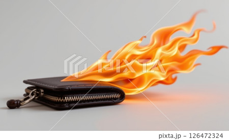 Burning wallet with flames in dramatic visual...のイラスト素材 [126472324] - PIXTA