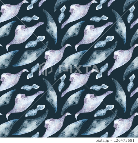 Seamless watercolor stingrays pattern hand...のイラスト素材 [126473681] - PIXTA