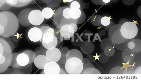 Image of white spots and stars moving on black...のイラスト素材 [126481198 ...