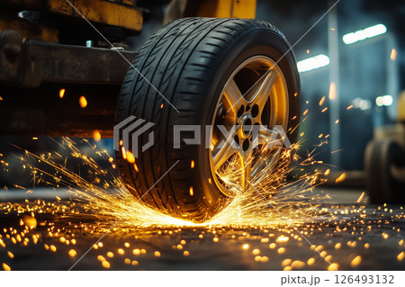 Tire balancing machine efficiently spinning and...のイラスト素材 [126493132 ...