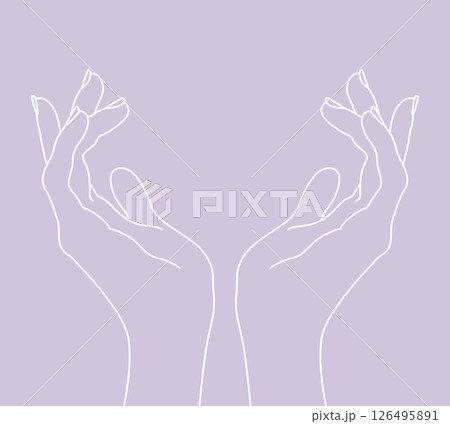 Hand drawn raised cupped hands reaching out to....のイラスト素材 [126495891 ...