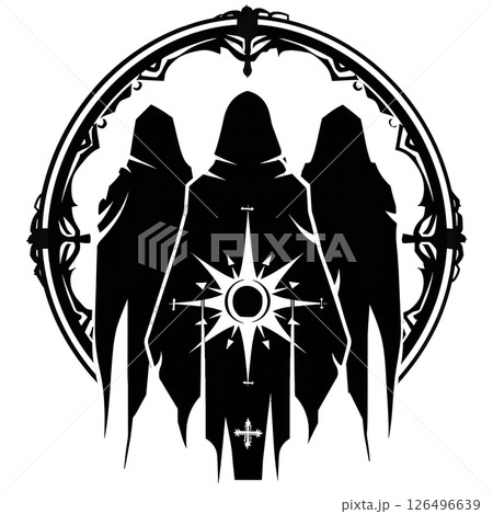 Mysterious Monochrome Emblem: Three Figures in...のイラスト素材 [126496639 ...