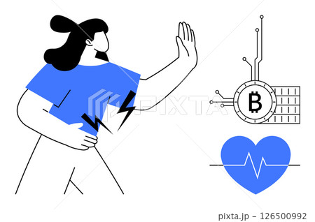 Individual with hand raised in defense. Blue...のイラスト素材 [126500992] - PIXTA