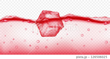 Ice cube floating in water, in red colors.のイラスト素材 [126506025] - PIXTA