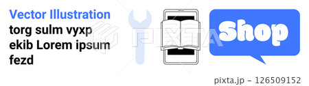 E-commerce toolbox banner with a book, gear...のイラスト素材 [126509152] - PIXTA