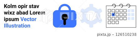 Lock icon, gear symbol, and calendar with check...のイラスト素材 [126510238 ...
