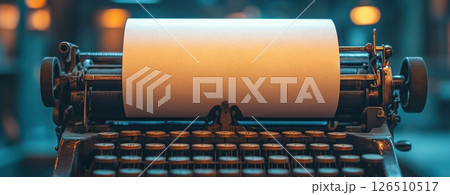 Vintage typewriter with blank paper roll ready...のイラスト素材 [126510517 ...