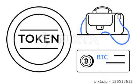 Circular token with TOKEN text, satchel-style...のイラスト素材 [126513612] - PIXTA