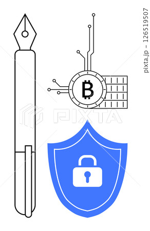 Pen, Bitcoin symbol with circuit board lines,...のイラスト素材 [126519507] - PIXTA