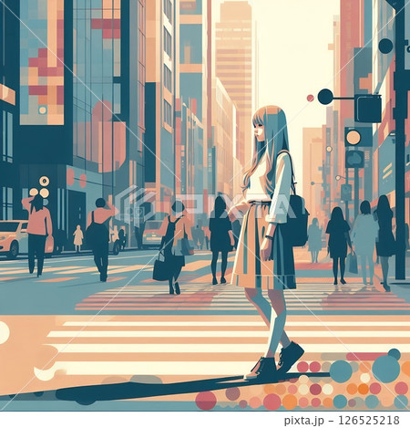 Stylized Tokyo Street Scene in Urban Japan...のイラスト素材 [126525218] - PIXTA
