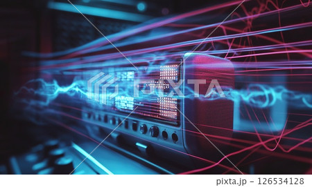 Close-up of a vintage radio receiver's display,...のイラスト素材 [126534128 ...