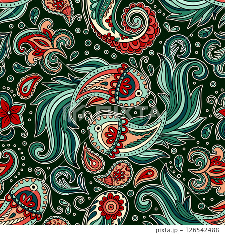 Paisley Vintage Pattern Batik Koi Fish Motif...のイラスト素材 [126542488] - PIXTA