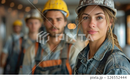 Squad of construction workers in military...のイラスト素材 [126552444] - PIXTA