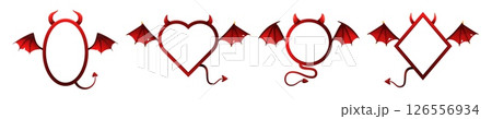 Halloween devil frames. Demon photo frame with...のイラスト素材 [126556934 ...