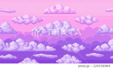 Pixel pink sky. Seamless 8 bit dreamy violet...のイラスト素材 [126556964] - PIXTA