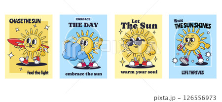 Retro cartoon sun posters. Summer wall art...のイラスト素材 [126556973] - PIXTA