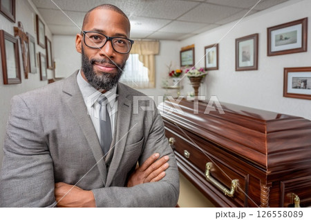 Professional Funeral Director with Coffin in...のイラスト素材 [126558089] - PIXTA