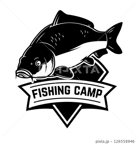 Set of carp fishing emblems in monochrome...のイラスト素材 [126558946] - PIXTA