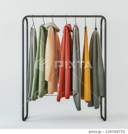 3D rack, metal, colorful hangers, white...のイラスト素材 [126569750] - PIXTA