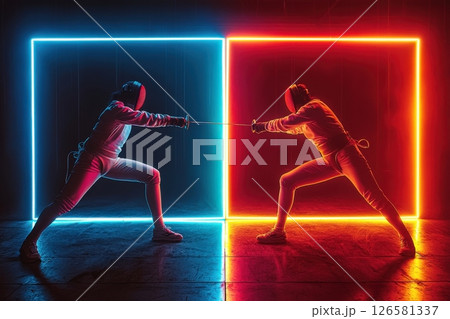 Fencing duel showdown neon arena sports...のイラスト素材 [126581337] - PIXTA