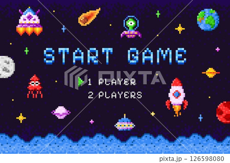 Arcade game start screen. Pixel videogame...のイラスト素材 [126598080] - PIXTA