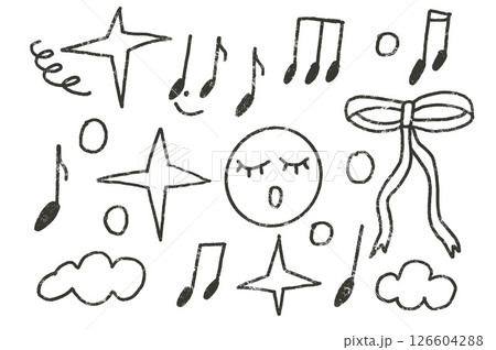 Doodle music note hand drawn set. Punk charcoal...のイラスト素材 [126604288 ...