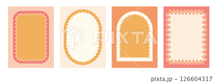 Geometric scallop frames set. Wavy groovy arch,...のイラスト素材 [126604317 ...