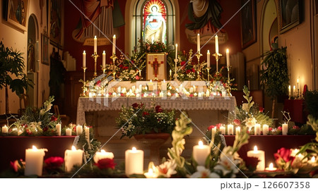 A beautifully decorated altar in a church,...のイラスト素材 [126607358] - PIXTA