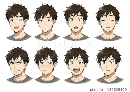 Png set of anime character man expressions...のイラスト素材 [126629160] - PIXTA