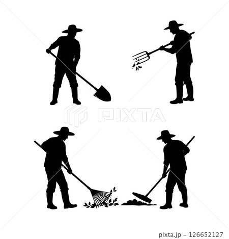 Farmer silhouette gardening with shovel rake...のイラスト素材 [126652127] - PIXTA
