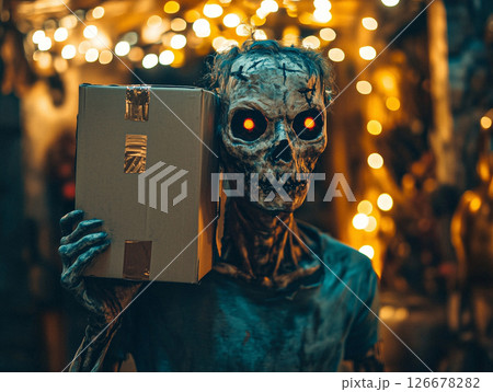 A chilling zombie holding a box, merging...のイラスト素材 [126678282] - PIXTA