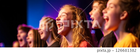 Group of young singers having fun performing...のイラスト素材 [126681382] - PIXTA