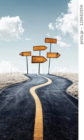 Winding road stretches towards a cluster of...のイラスト素材 [126682850] - PIXTA