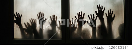 Scary shadows of infected zombies touching a...のイラスト素材 [126683154] - PIXTA