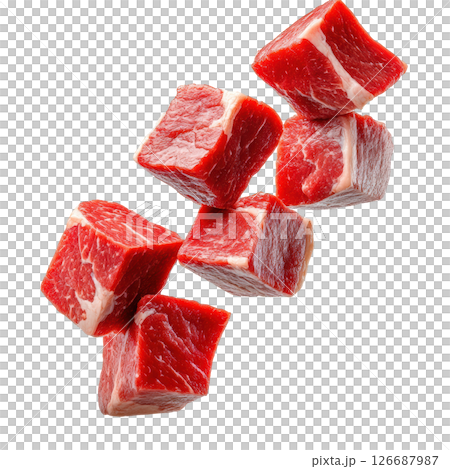 Raw beef meat flying isolated on white...のイラスト素材 [126687987] - PIXTA