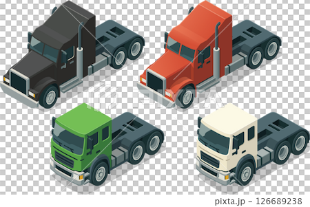 Set of isometric semi truck, lorry cab unitのイラスト素材 [126689238] - PIXTA